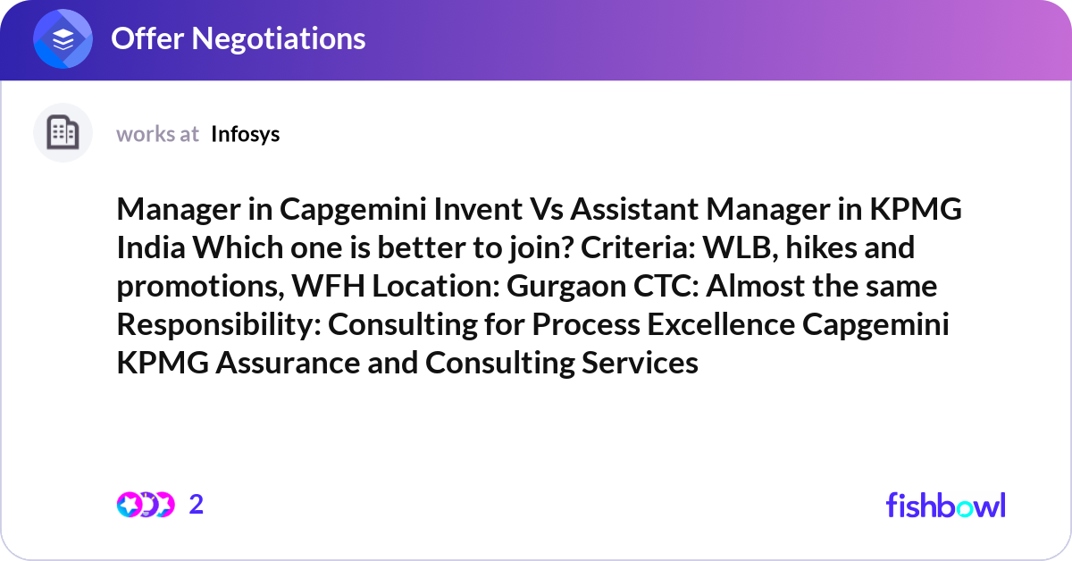Manager in Capgemini Invent Vs Assistant Manager i... | Fishbowl