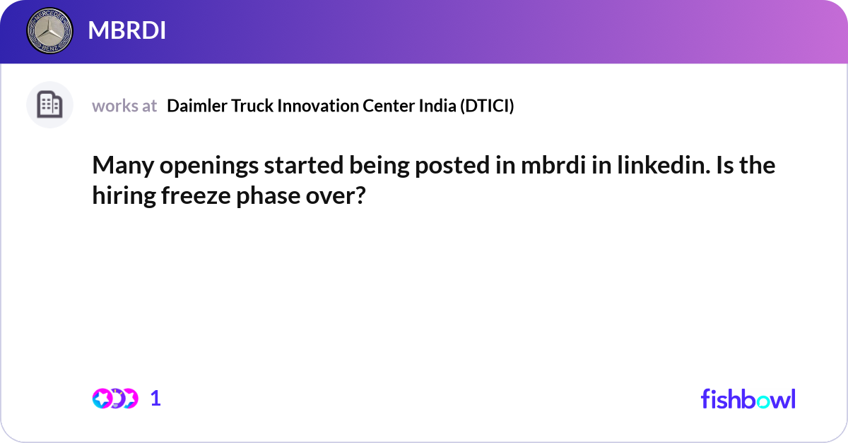 Many openings started being posted in mbrdi in lin... | Fishbowl
