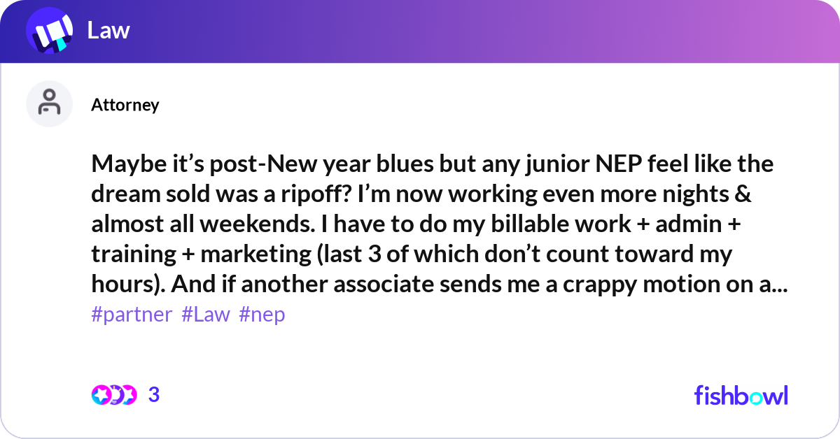 Maybe it’s post-New year blues but any junior NEP ... | Fishbowl