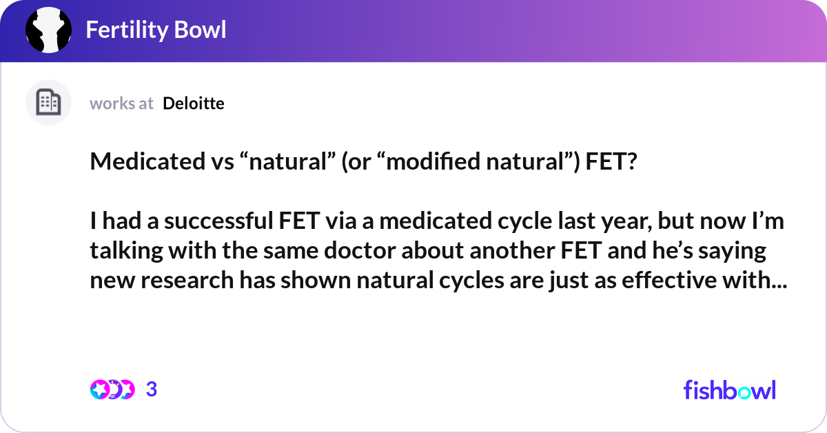 Medicated vs “natural” (or “modified natural”) FET... | Fishbowl