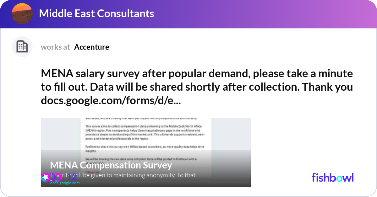 MENA salary survey after popular demand, please ta... | Fishbowl