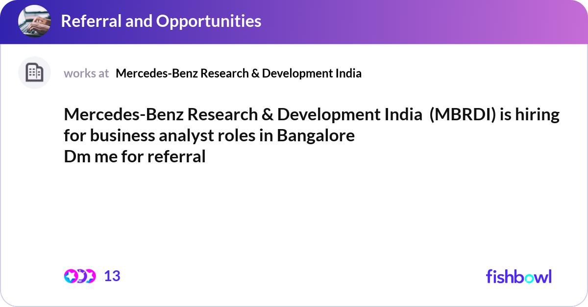 Mercedes-Benz Research & Development India (MBRDI... | Fishbowl