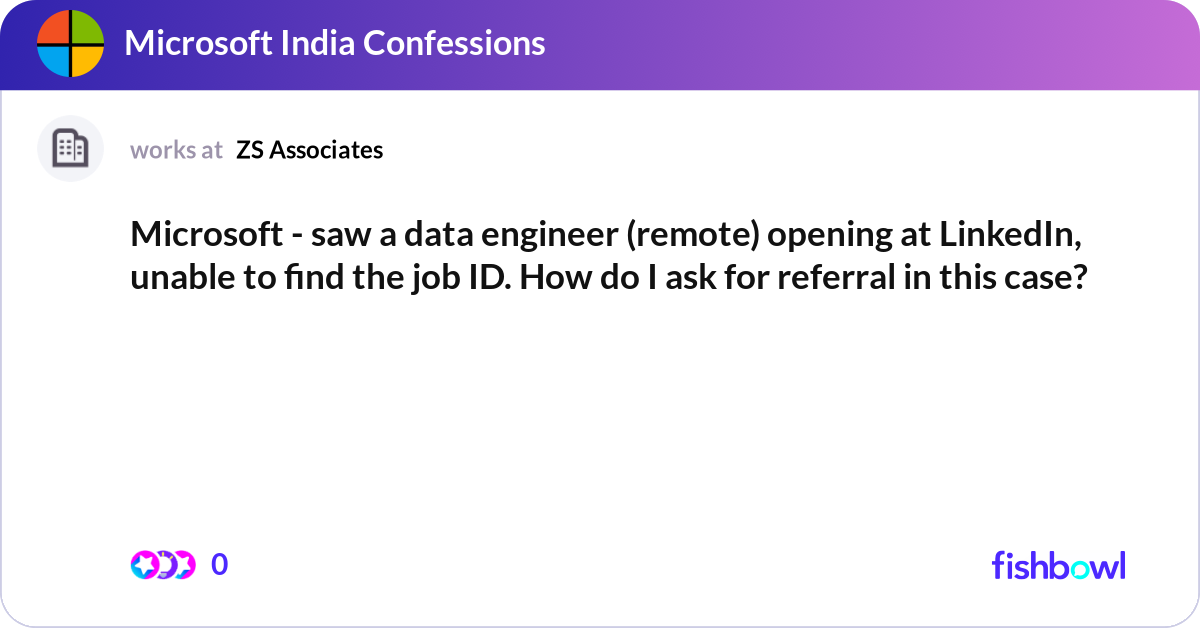Microsoft - saw a data engineer (remote) opening a... | Fishbowl