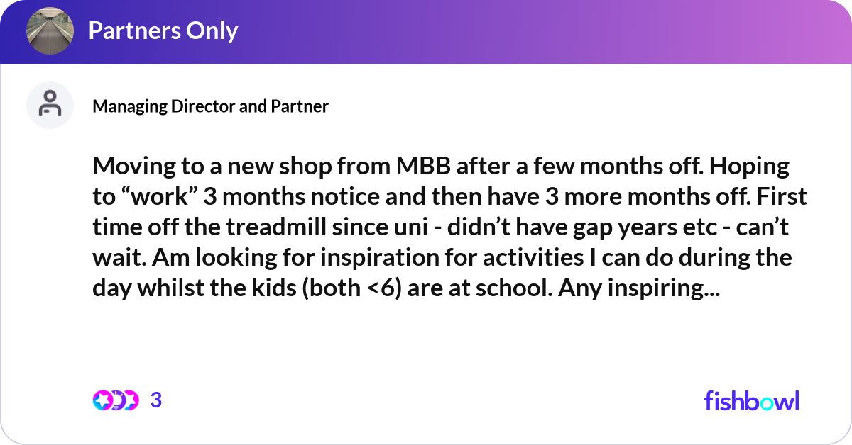 Moving to a new shop from MBB after a few months o... | Fishbowl