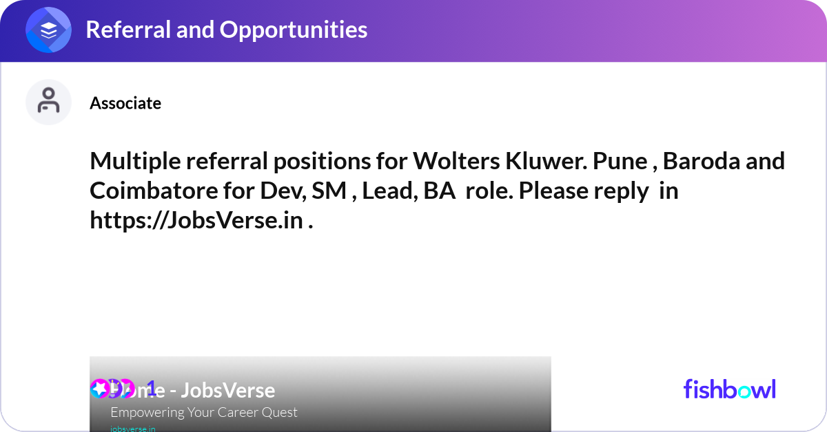 Multiple referral positions for Wolters Kluwer. Pu... | Fishbowl