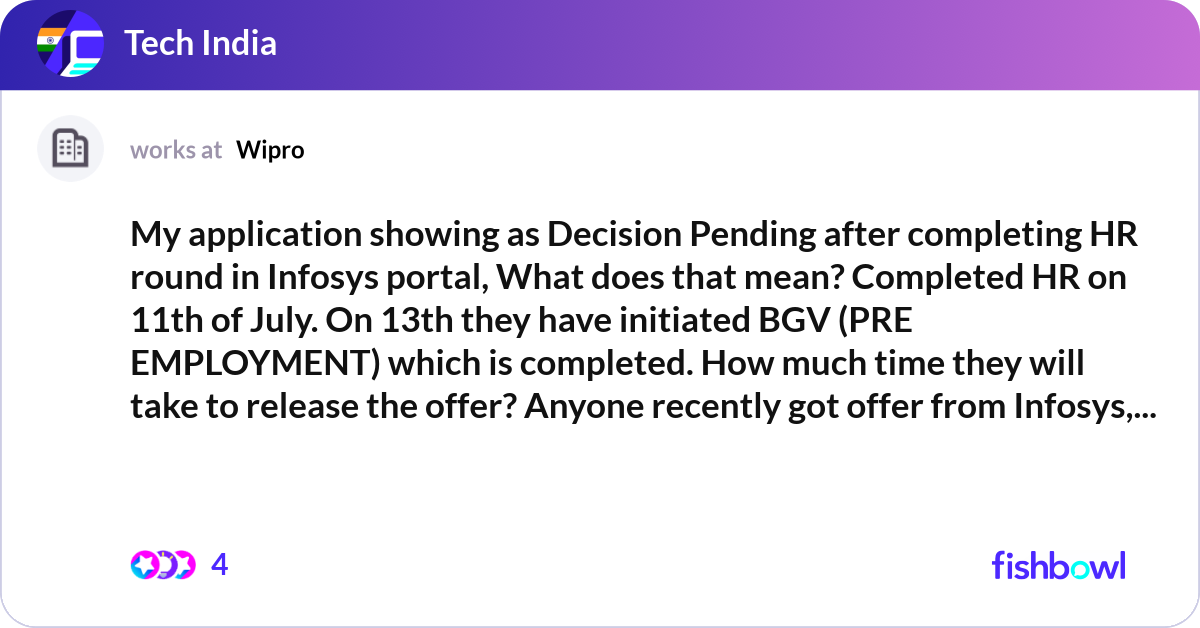 My application showing as Decision Pending after c... | Fishbowl