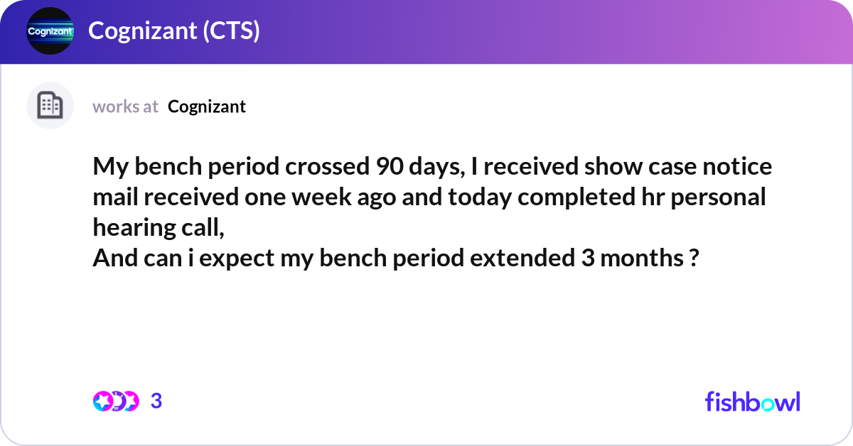 My bench period crossed 90 days, I received show c... | Fishbowl