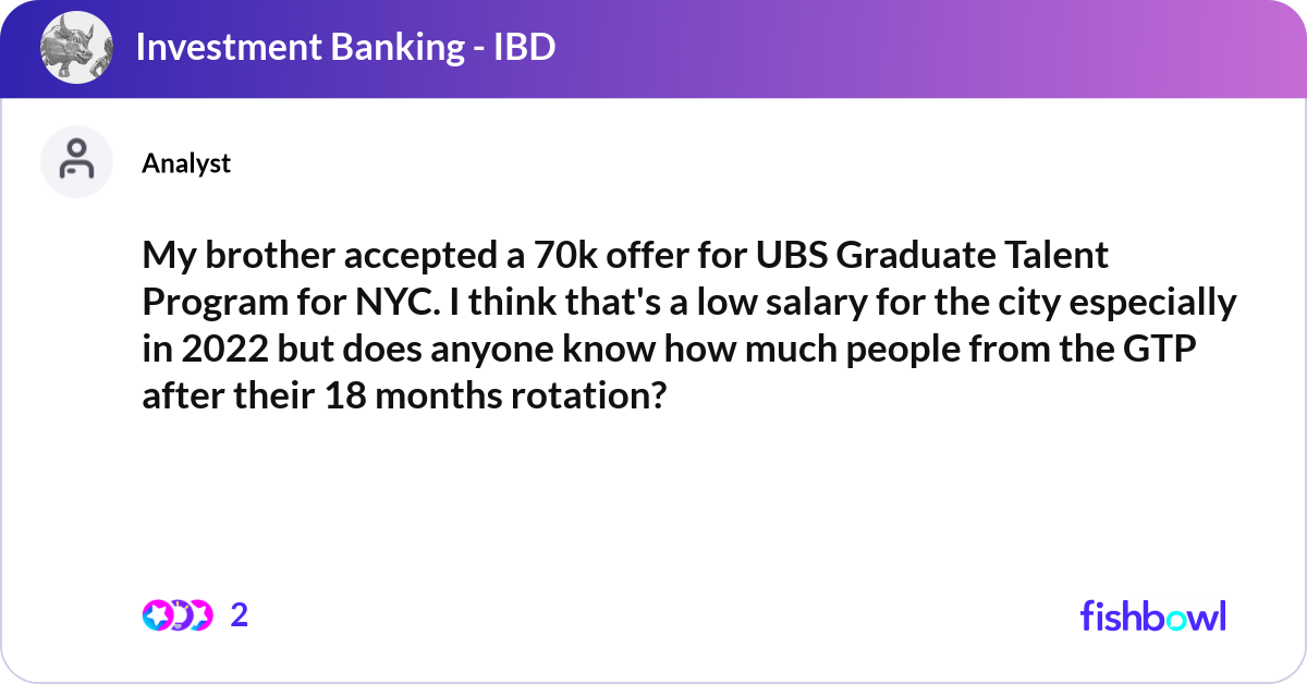 My brother accepted a 70k offer for UBS Graduate T... | Fishbowl