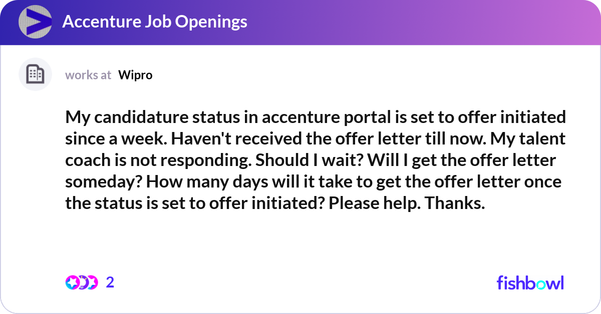 My candidature status in accenture portal is set t... | Fishbowl