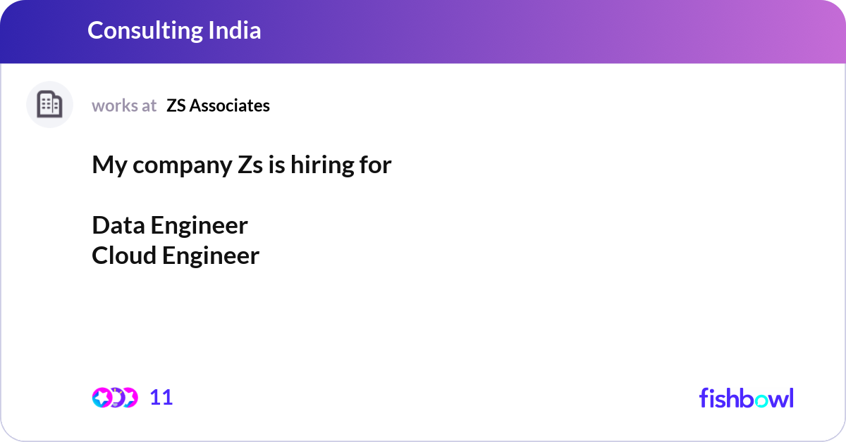 My company Zs is hiring for Data Engineer Cloud... | Fishbowl