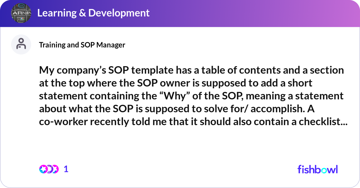 My company’s SOP template has a table of contents ... | Fishbowl
