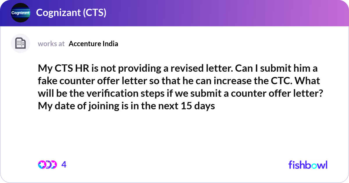 My CTS HR is not providing a revised letter. Can I... | Fishbowl
