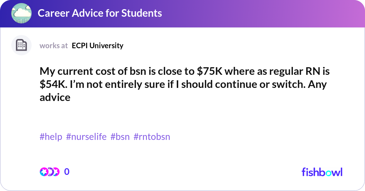 My current cost of bsn is close to $75K where as r... | Fishbowl