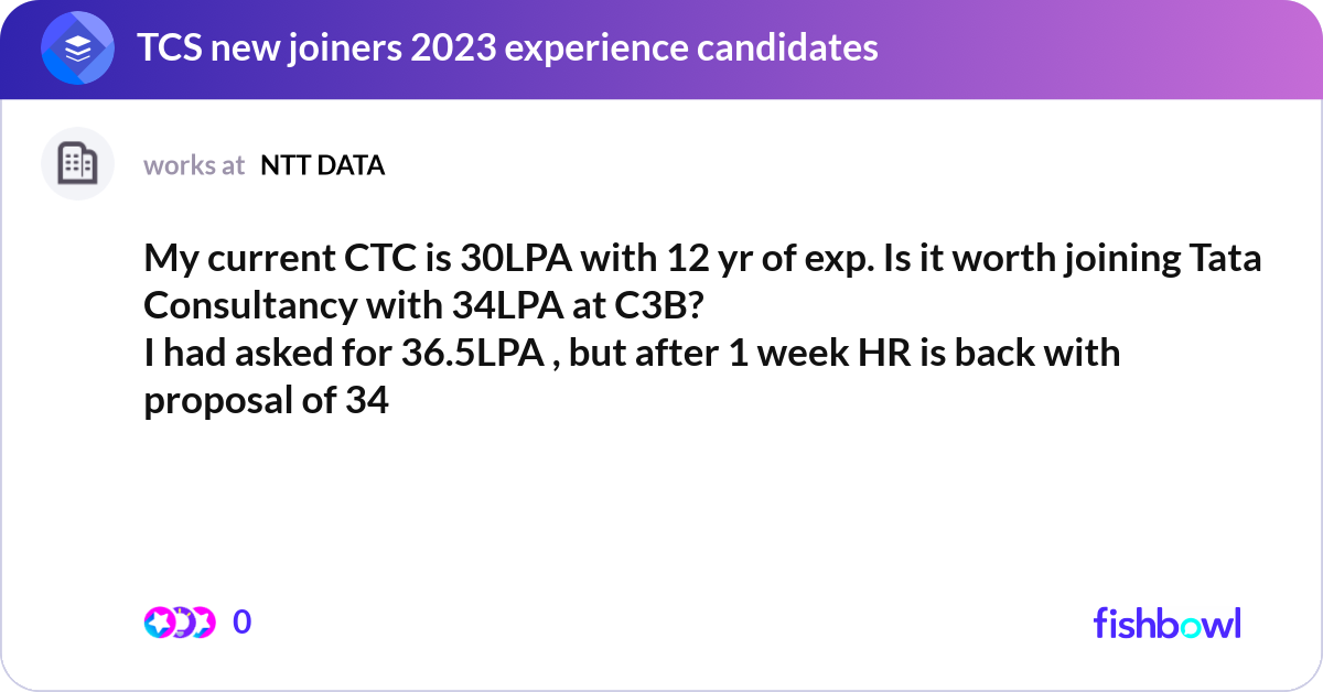 My current CTC is 30LPA with 12 yr of exp. Is it w... | Fishbowl