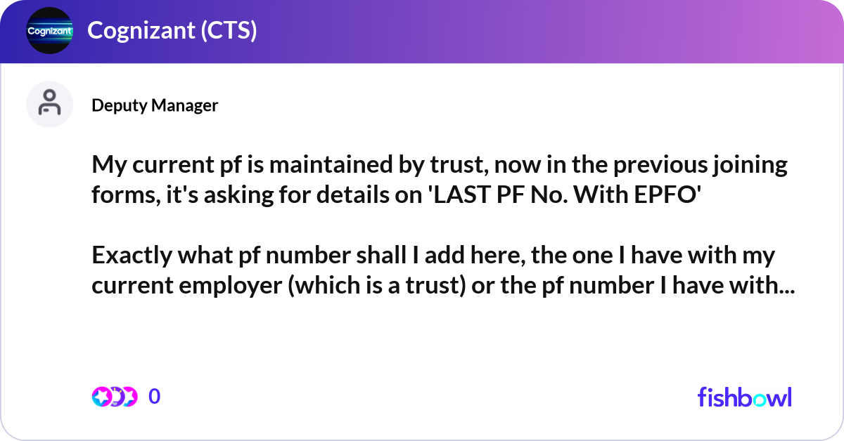 My current pf is maintained by trust, now in the p... | Fishbowl