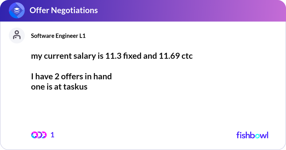 my current salary is 11.3 fixed and 11.69 ctc I h... | Fishbowl