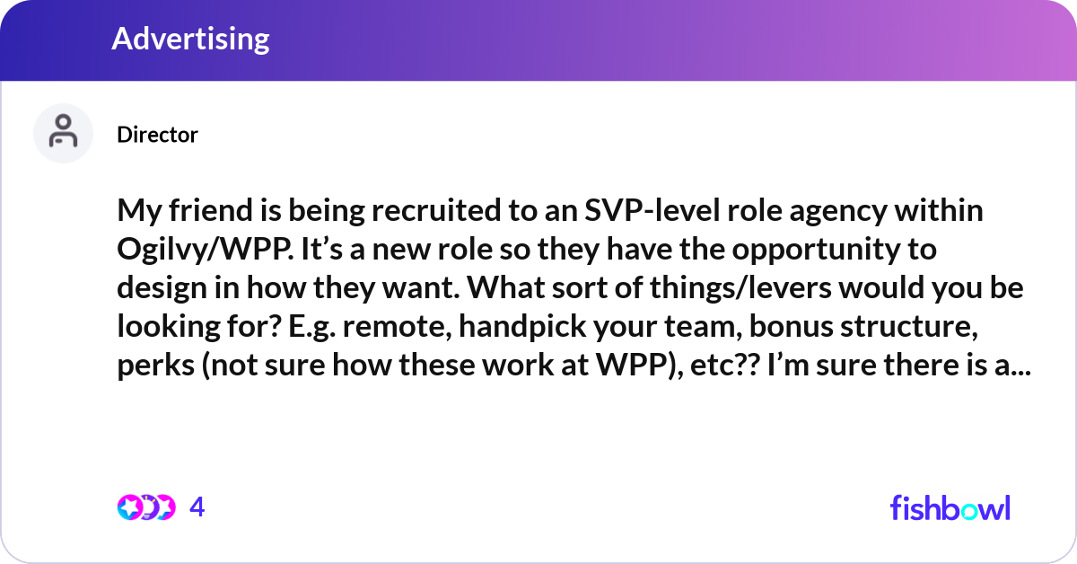 My friend is being recruited to an SVP-level role ... | Fishbowl