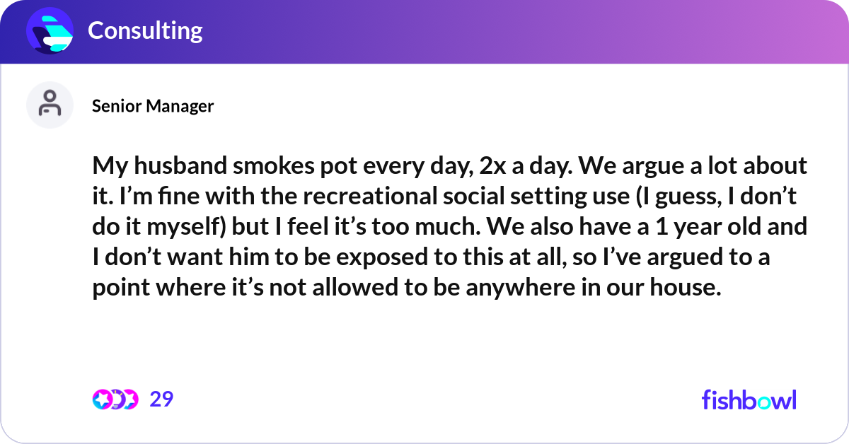 My husband smokes pot every day, 2x a day. We argu... | Fishbowl
