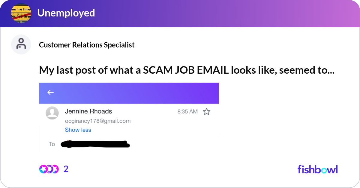My last post of what a SCAM JOB EMAIL looks like, ... | Fishbowl