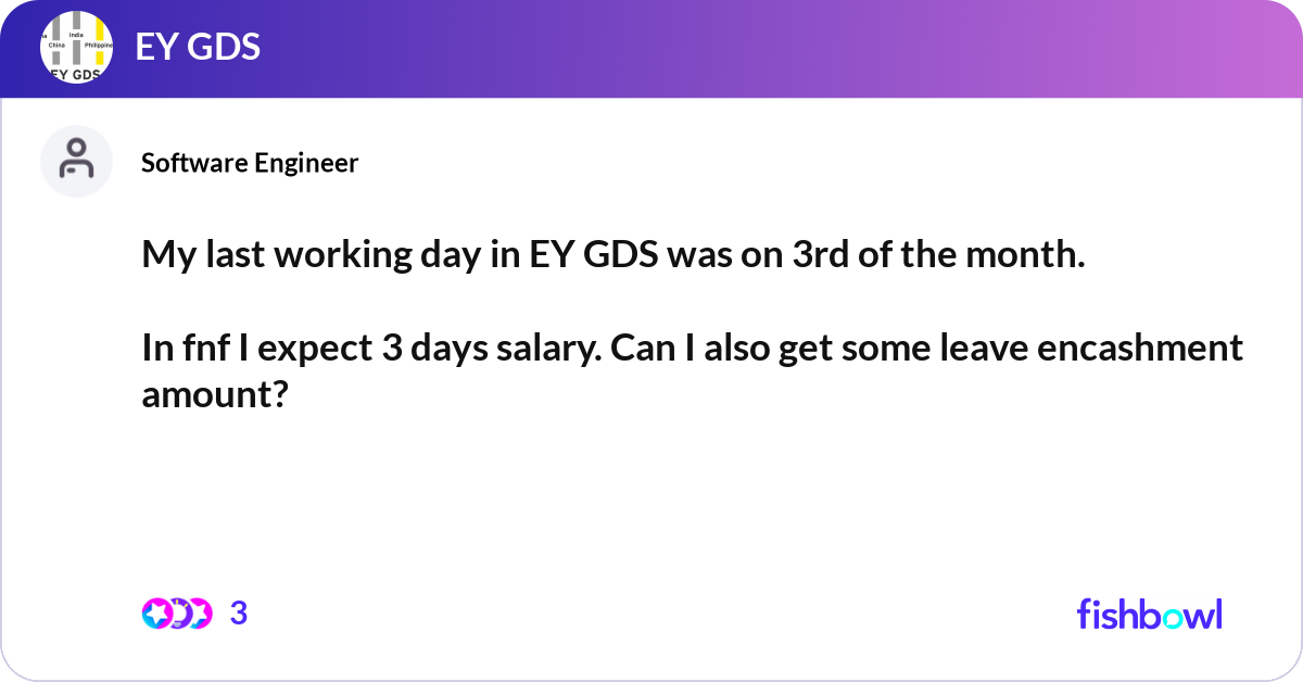 My last working day in EY GDS was on 3rd of the mo... | Fishbowl