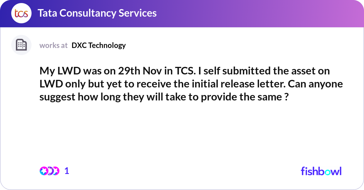 My LWD was on 29th Nov in TCS. I self submitted th... | Fishbowl