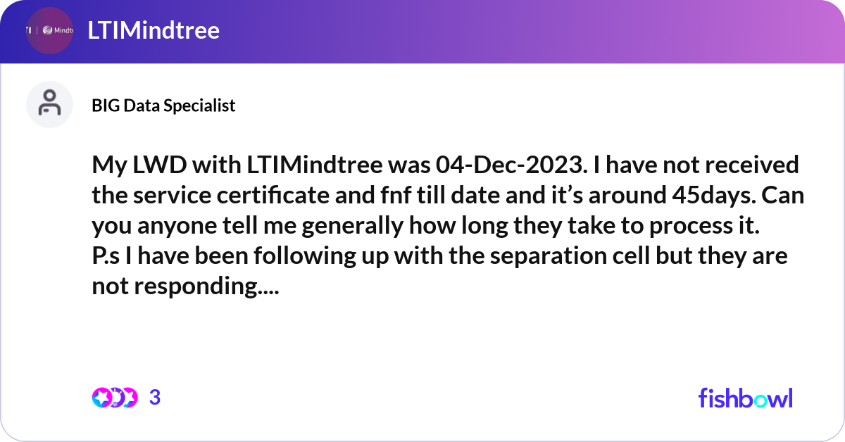 My LWD with LTIMindtree was 04-Dec-2023. I have no... | Fishbowl
