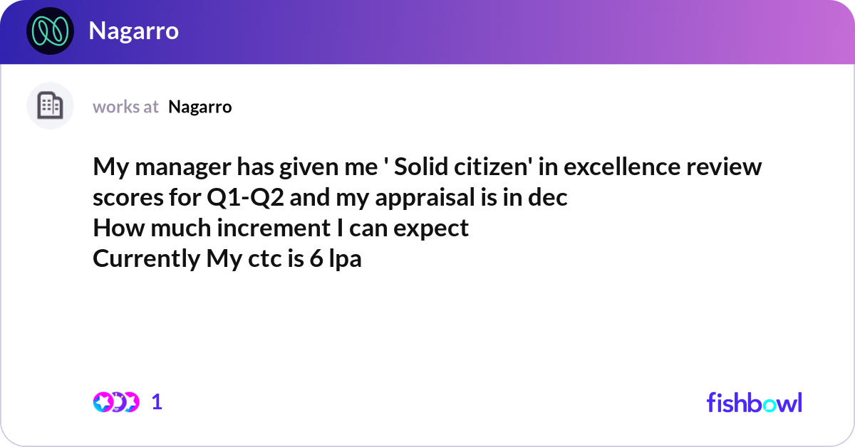 My manager has given me ' Solid citizen' in excell... | Fishbowl