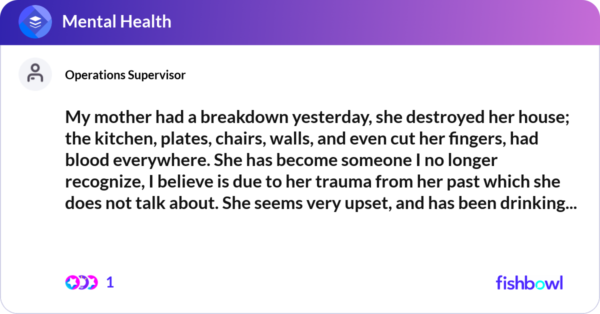 My mother had a breakdown yesterday, she destroyed... | Fishbowl