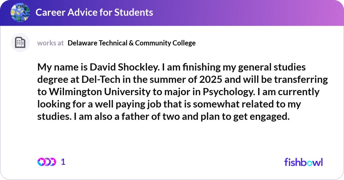 My name is David Shockley. I am finishing my gener... | Fishbowl
