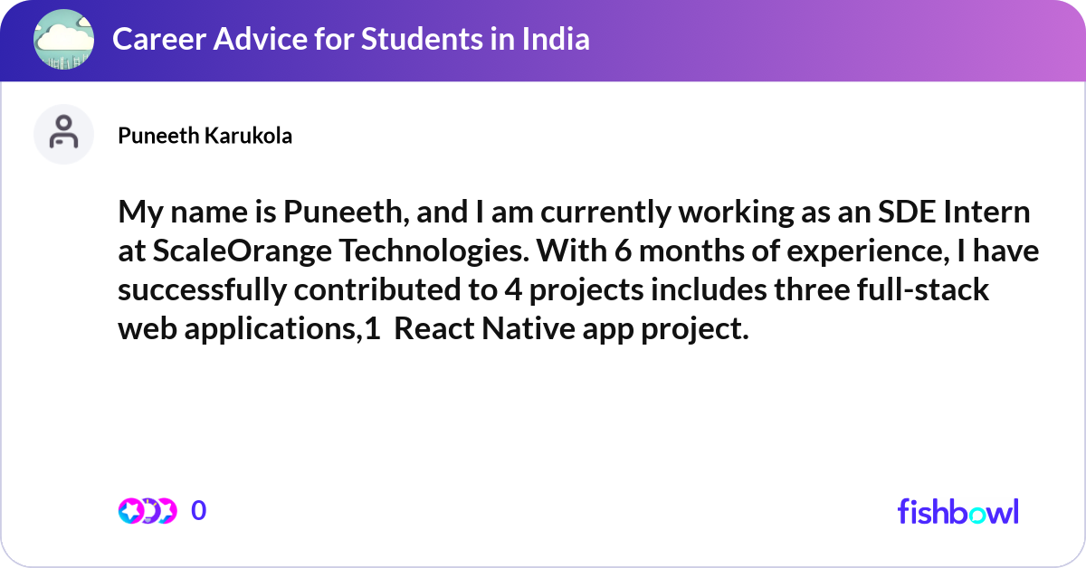 My name is Puneeth, and I am currently working as ... | Fishbowl