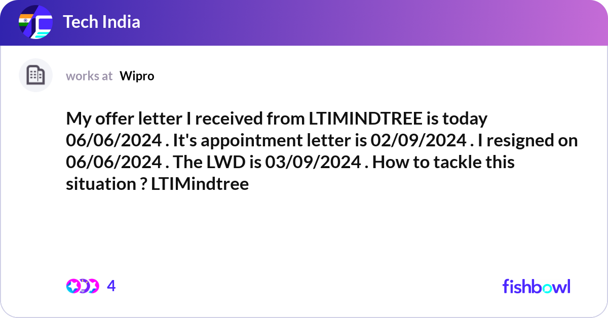My offer letter I received from LTIMINDTREE is tod... | Fishbowl