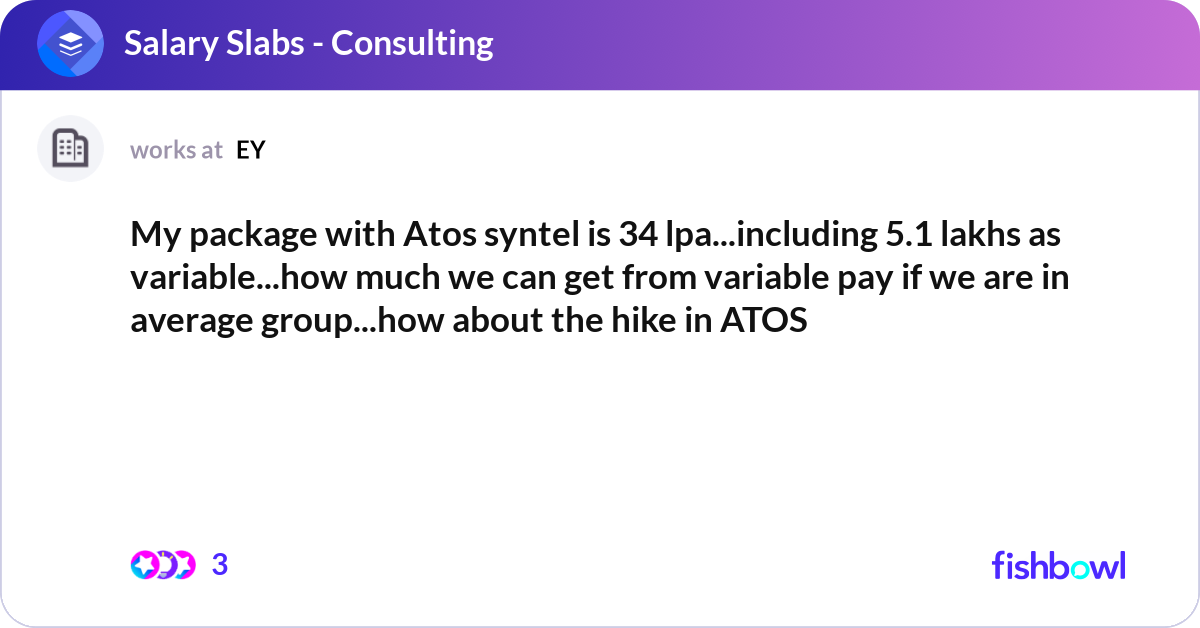 My package with Atos syntel is 34 lpa...including ... | Fishbowl