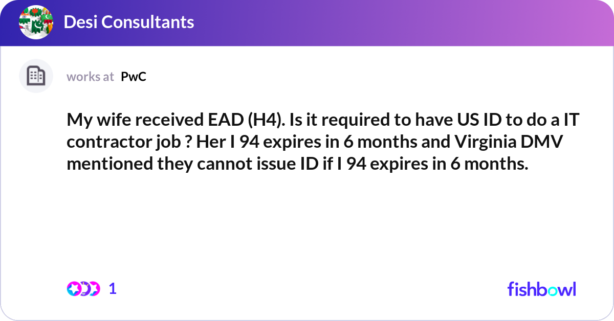 My wife received EAD (H4). Is it required to have ... | Fishbowl