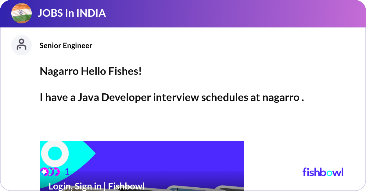 Nagarro Hello Fishes! I have a Java Developer int... | Fishbowl