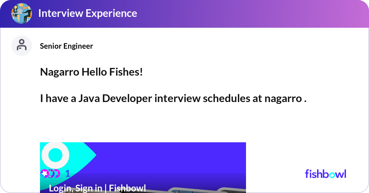 Nagarro Hello Fishes! I have a Java Developer int... | Fishbowl