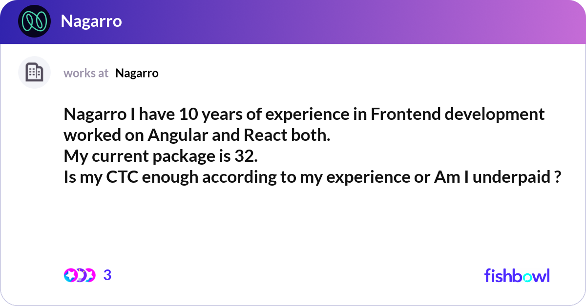 Nagarro I have 10 years of experience in Frontend ... | Fishbowl