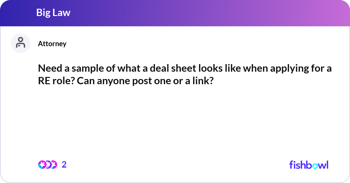 Need a sample of what a deal sheet looks like when... | Fishbowl