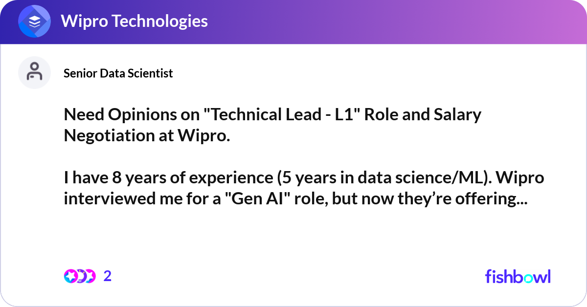 Need Opinions on "Technical Lead - L1" Role and Sa... | Fishbowl