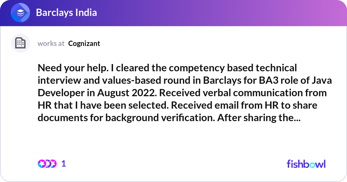 Need your help. I cleared the competency based tec... | Fishbowl