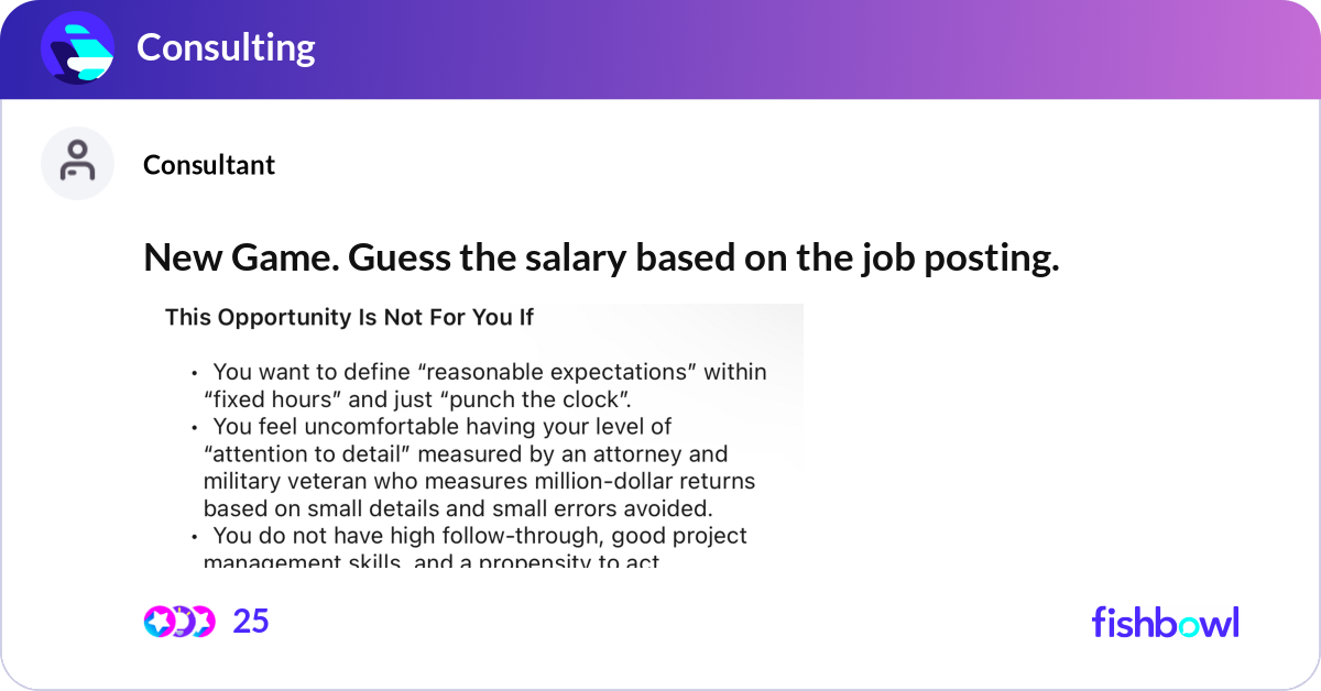 New Game. Guess the salary based on the job postin... | Fishbowl