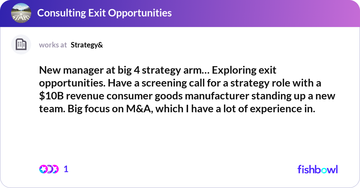 New manager at big 4 strategy arm… Exploring exit ... | Fishbowl