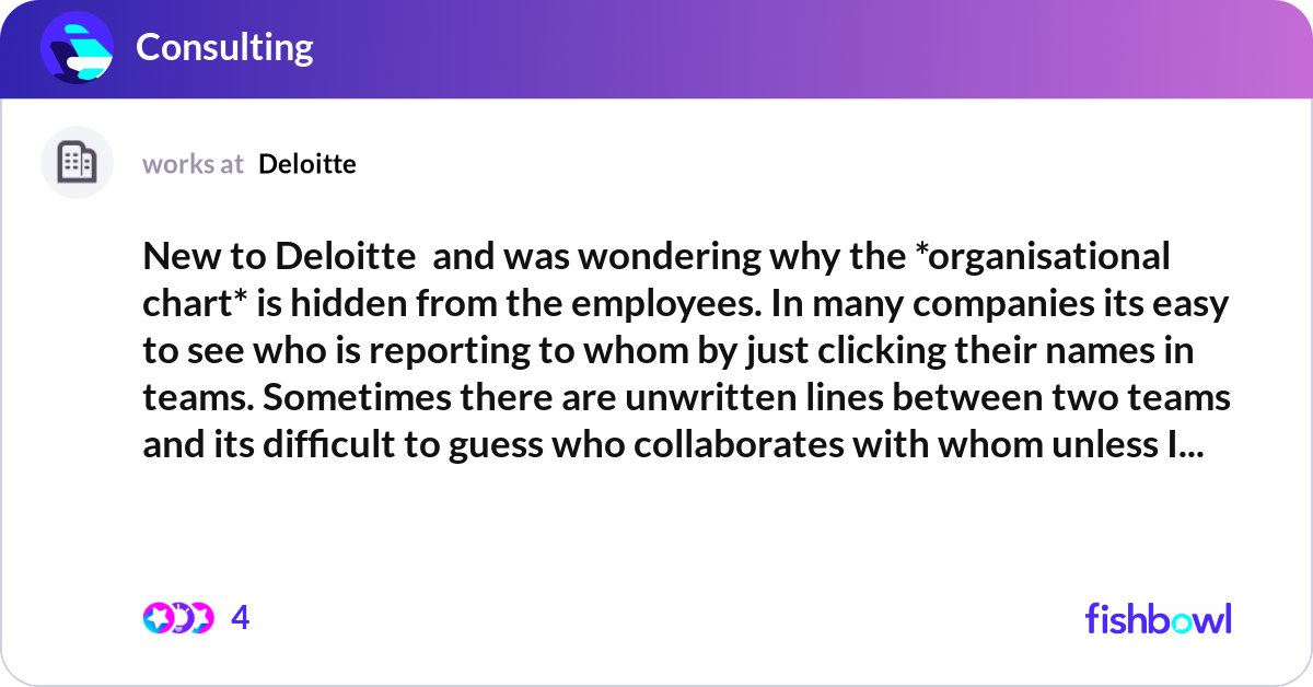 New to Deloitte and was wondering why the *organi... | Fishbowl