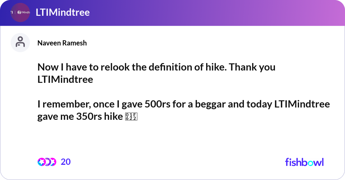 Now I have to relook the definition of hike. Thank... | Fishbowl
