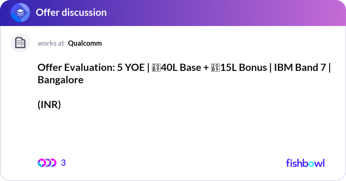 Offer Evaluation: 5 YOE | ₹40L Base + ₹15L Bonus |... | Fishbowl