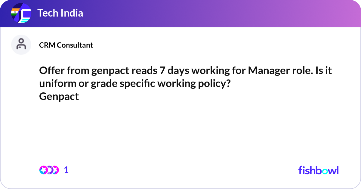 Offer from genpact reads 7 days working for Manage... | Fishbowl