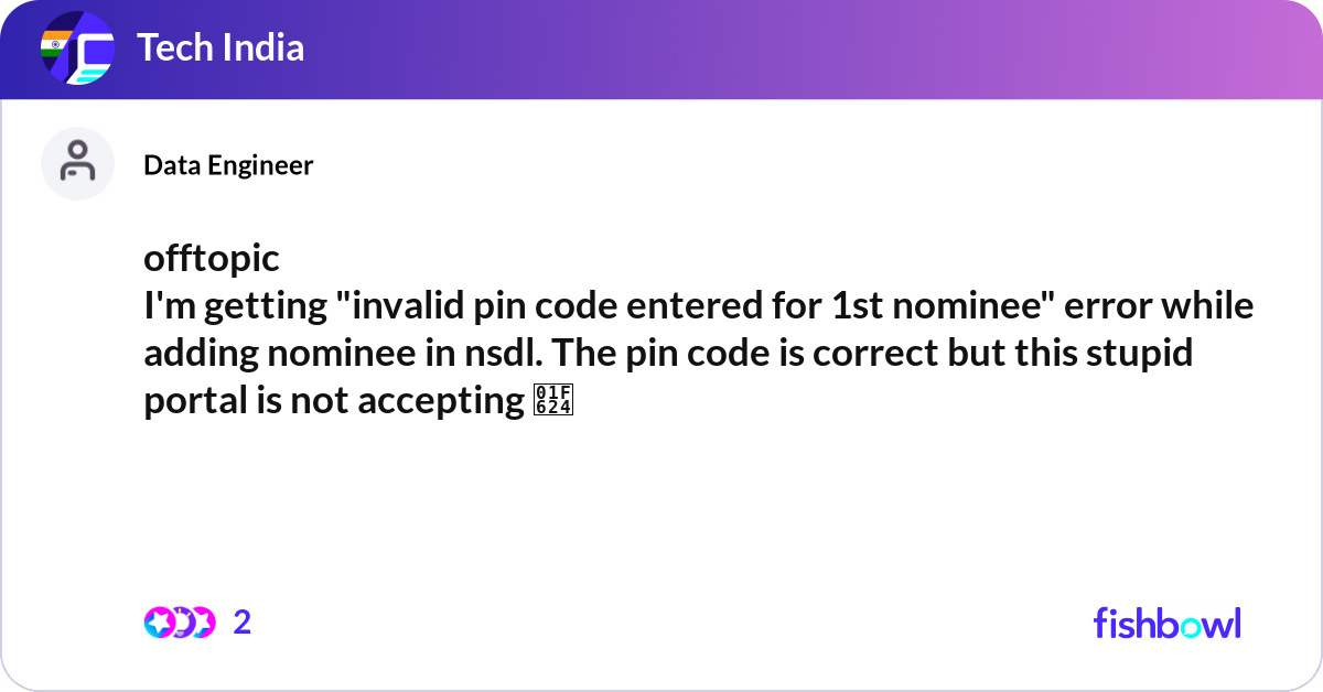 offtopic I'm getting "invalid pin code entered for... | Fishbowl