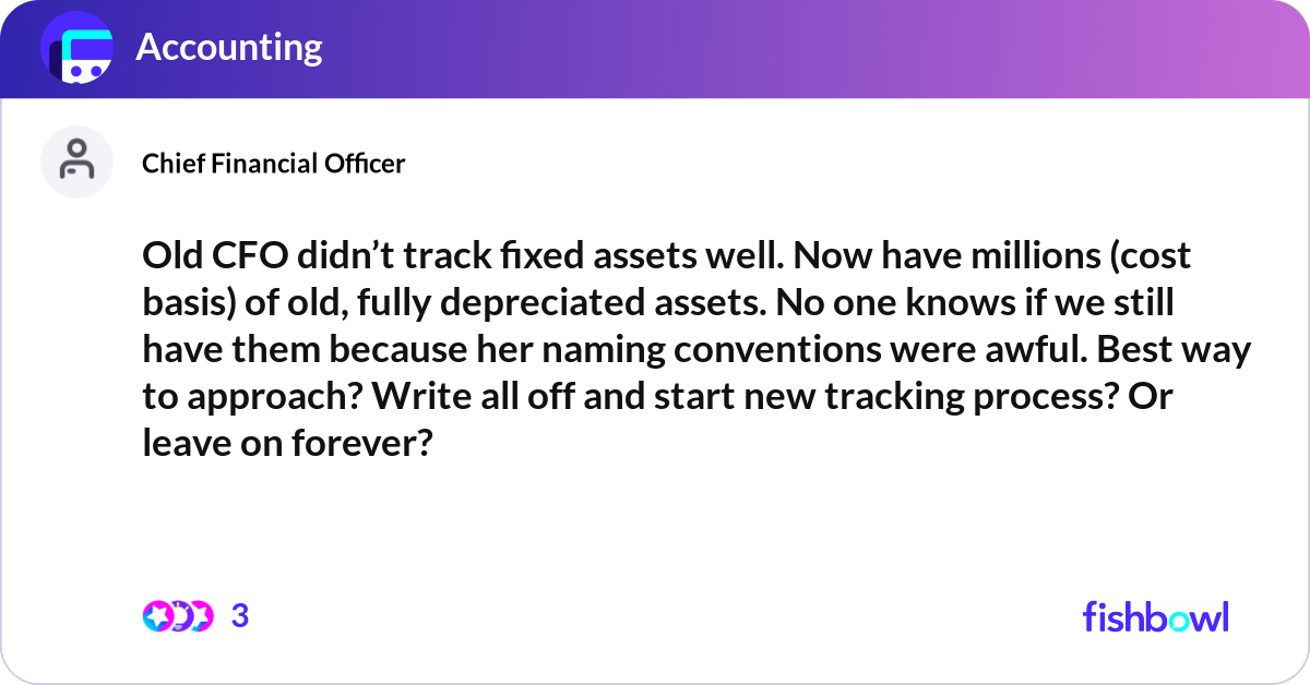 Old CFO didn’t track fixed assets well. Now have m... | Fishbowl