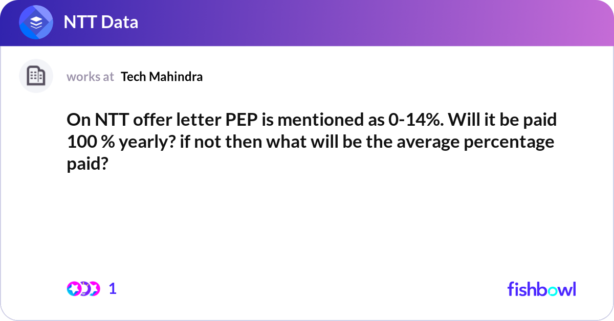 On NTT offer letter PEP is mentioned as 0-14%. Wil... | Fishbowl