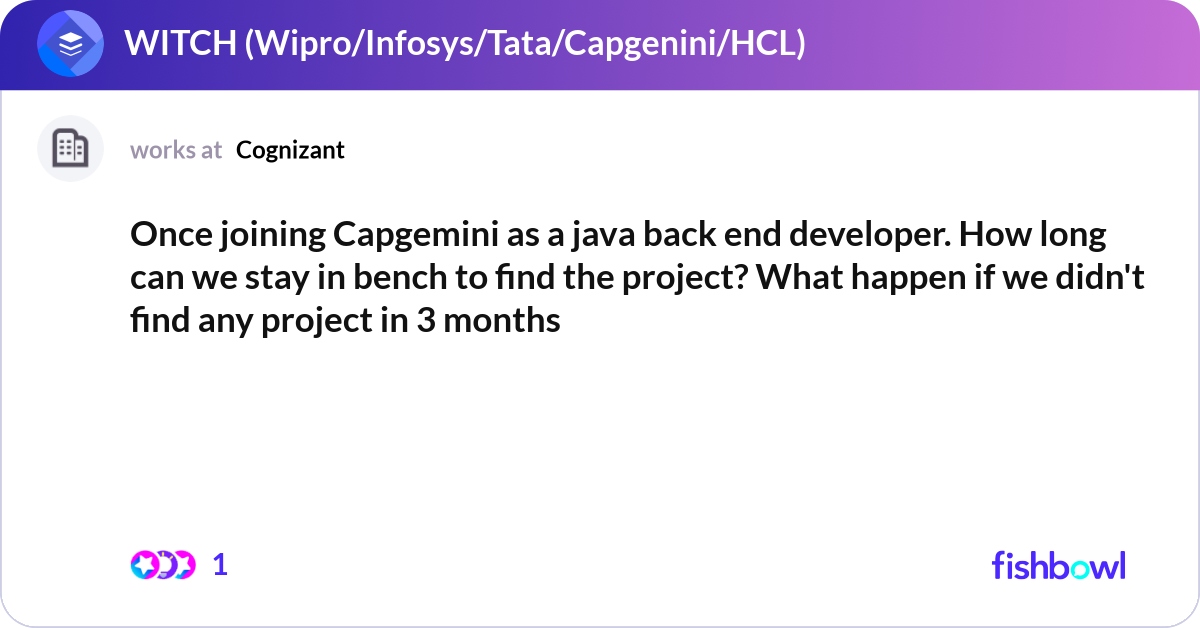 Once joining Capgemini as a java back end develope... | Fishbowl