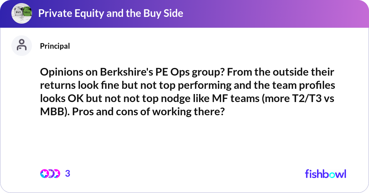 Opinions on Berkshire's PE Ops group? From the out... | Fishbowl